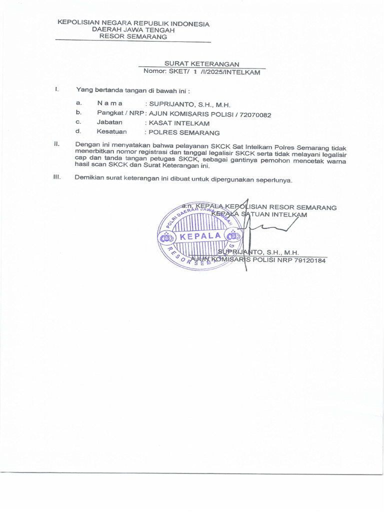 Surat Keterangan Legalisir Skck 2025 | PDF