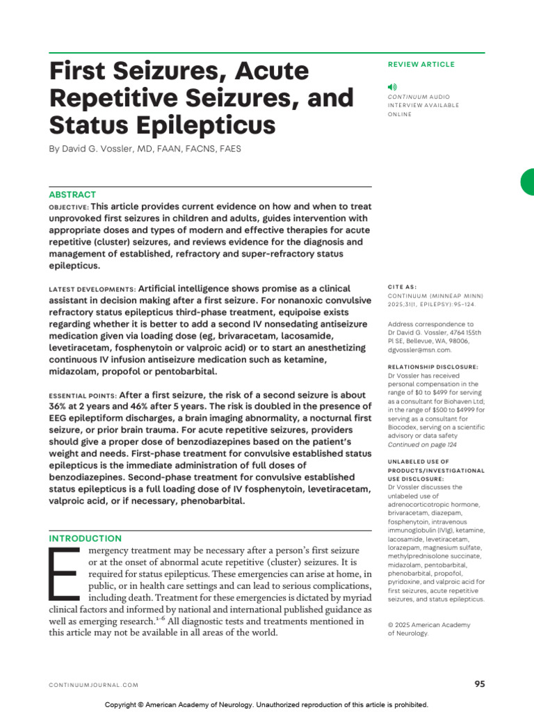First Seizures, Acute Repetitive Seizures, and Status Epilepticus | PDF ...