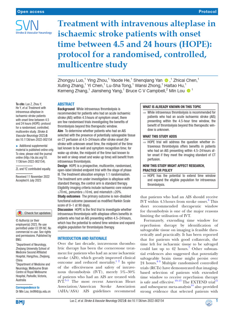 HOPE Trial: Alteplase in Stroke 4.5-24h | PDF | Stroke | Ischemia