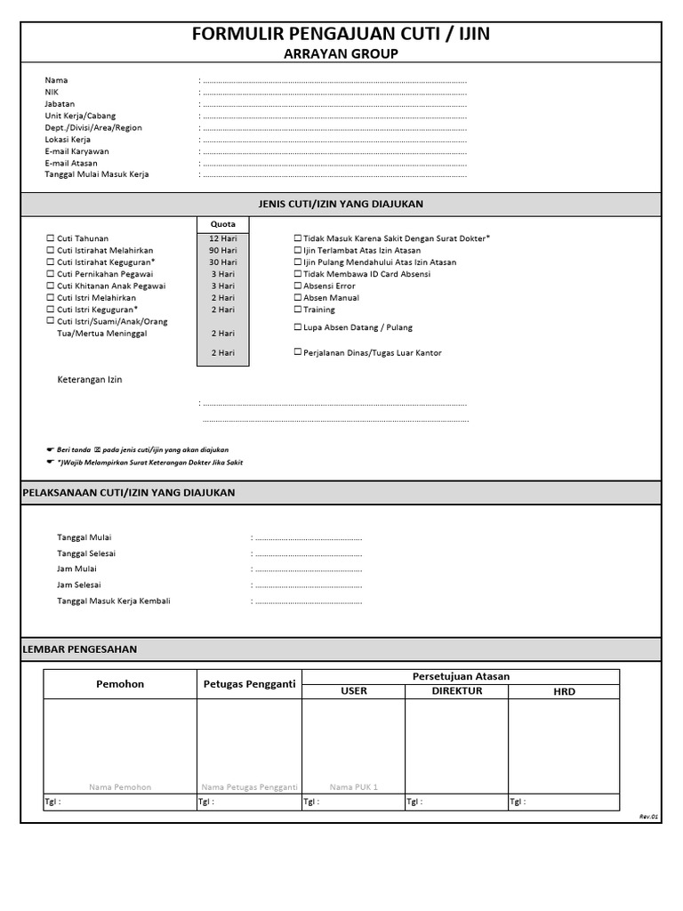 Formulir Pengajuan Cuti Karyawan | PDF