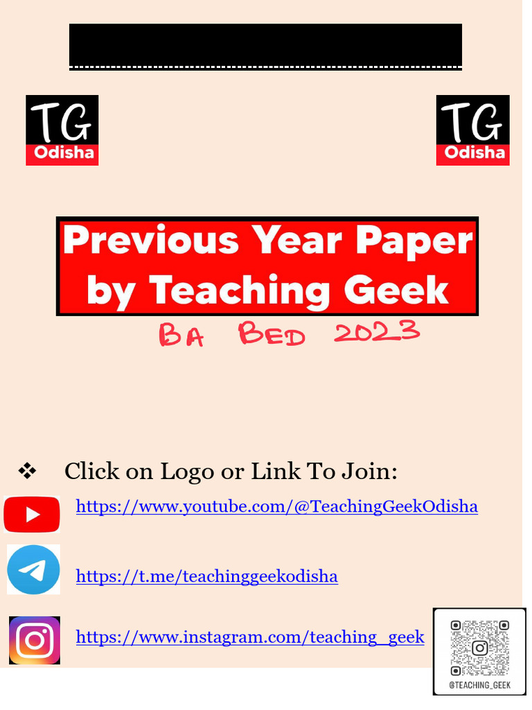 BA BED 2023 Questions by Teaching Geek Odisha | PDF