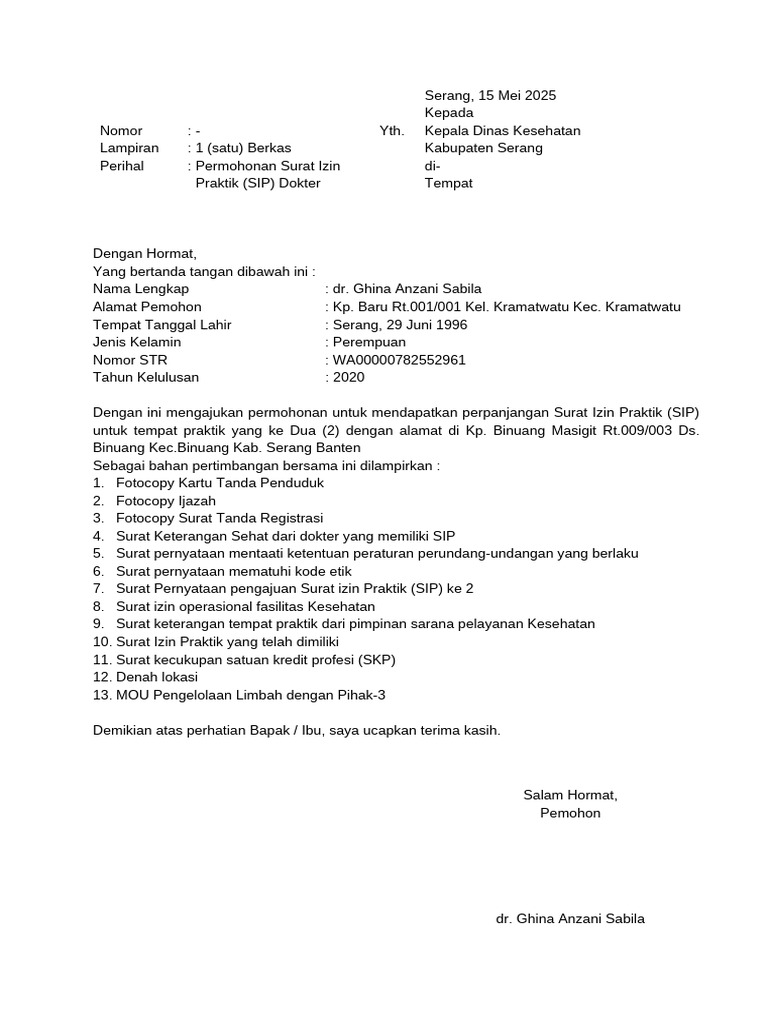 Surat Pernyataan Pengajuan Sip | PDF
