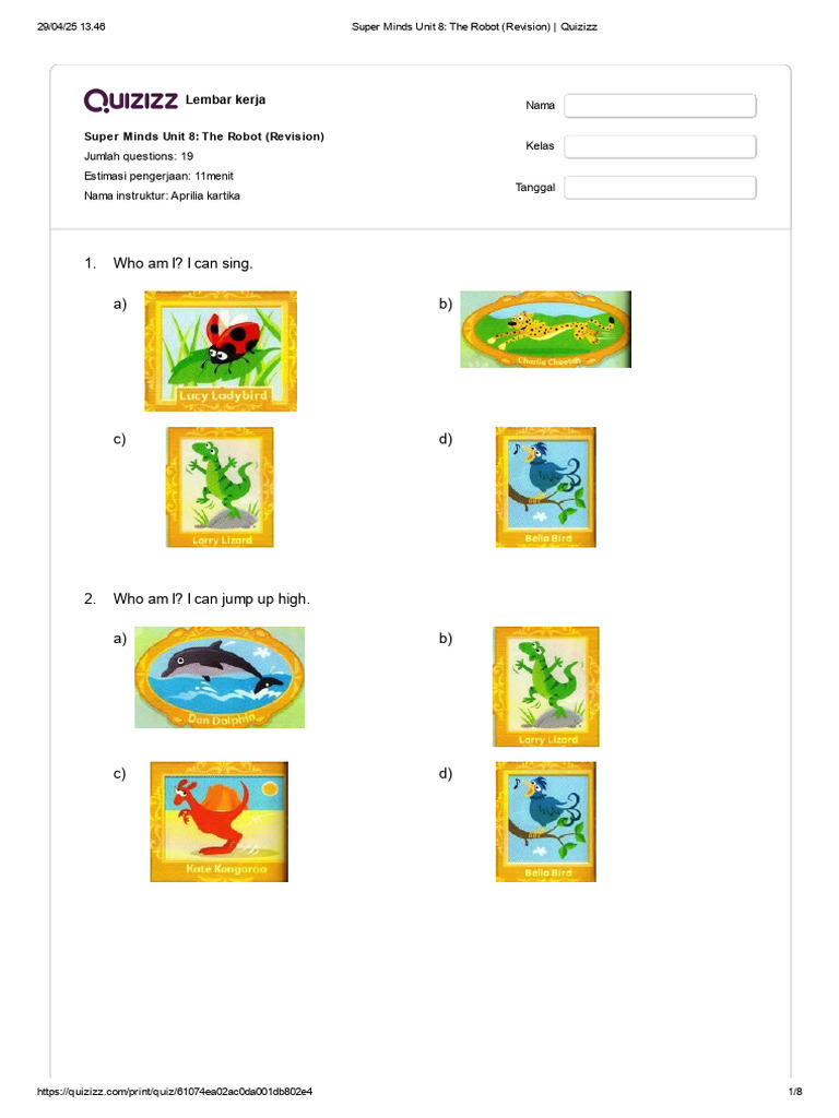 Super Minds Unit 8 Robot Revision Quiz | PDF | Zoology