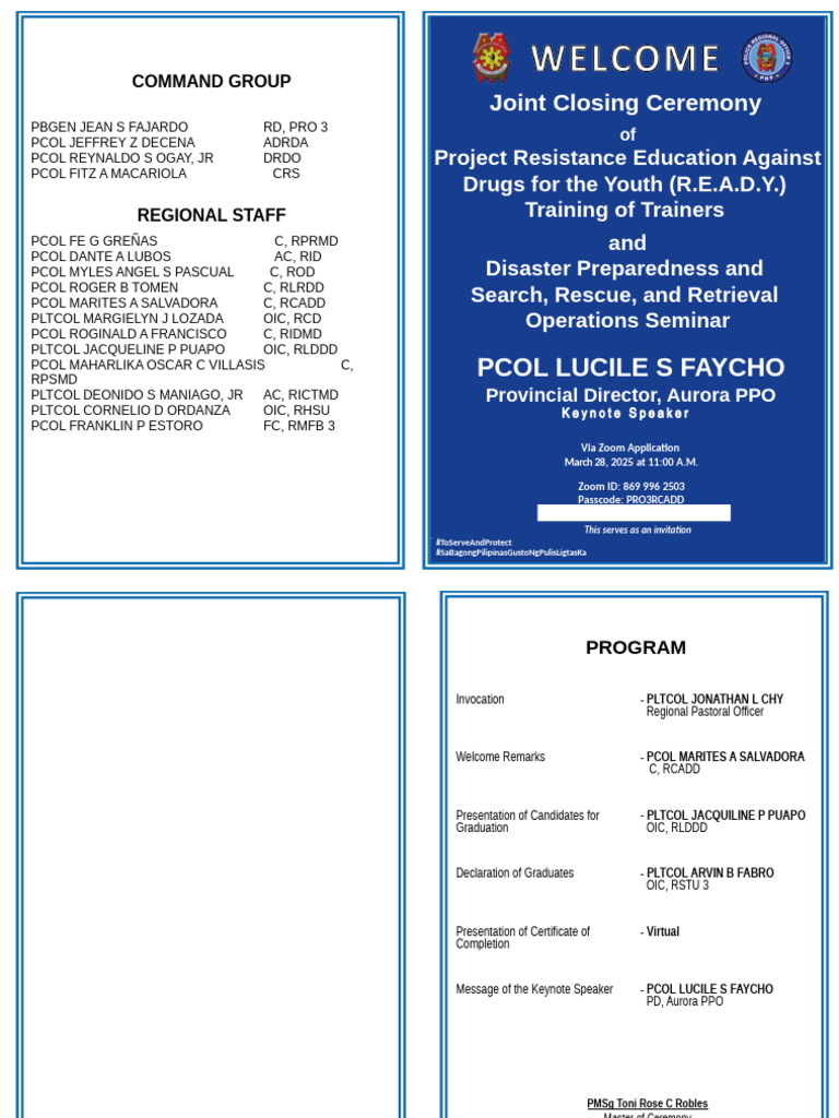 Joint Closing Ceremony Invitation: R.E.A.D.Y. | PDF