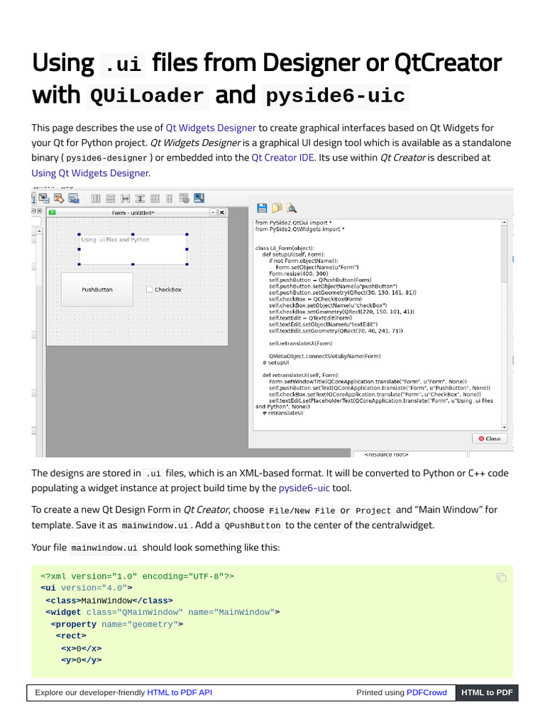 Qt Io Qtforpython 6 Tutorials Basictutorial Uifiles Html Pdf Computer Programming Computing 