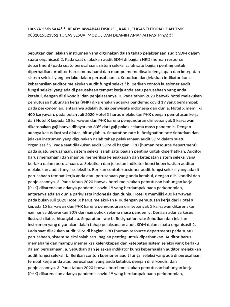 Dilakukan Audit SDM Di Bagian HRD (Human | PDF