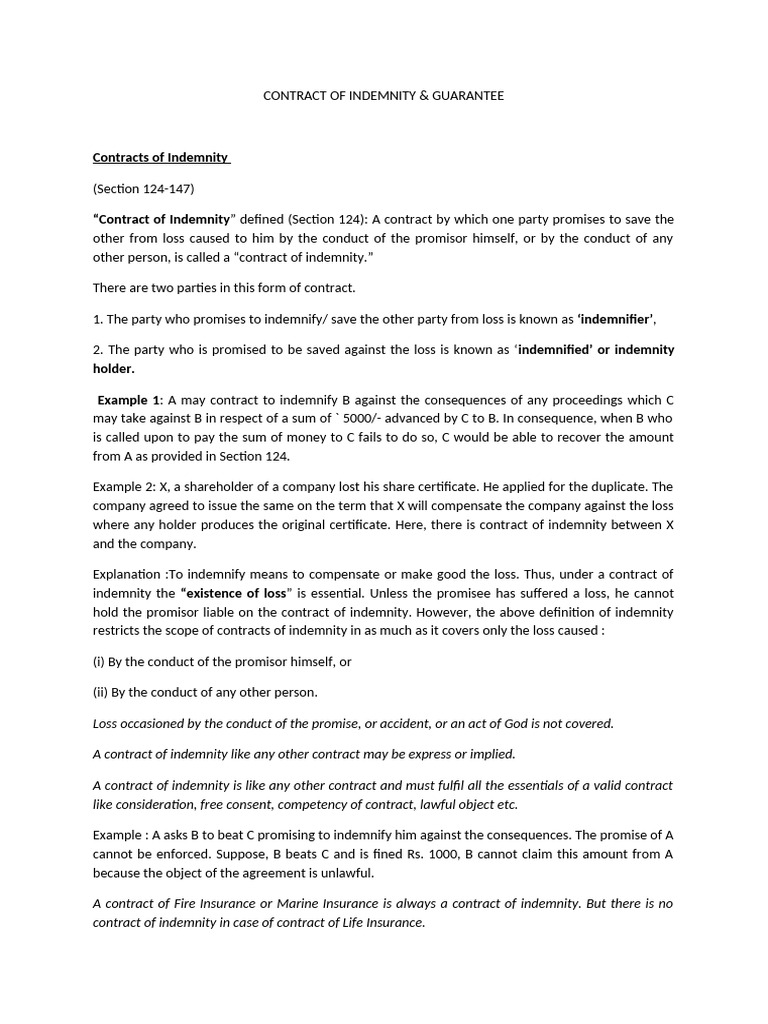 Contract of Indemnity and Gaurantee | PDF | Guarantee | Indemnity