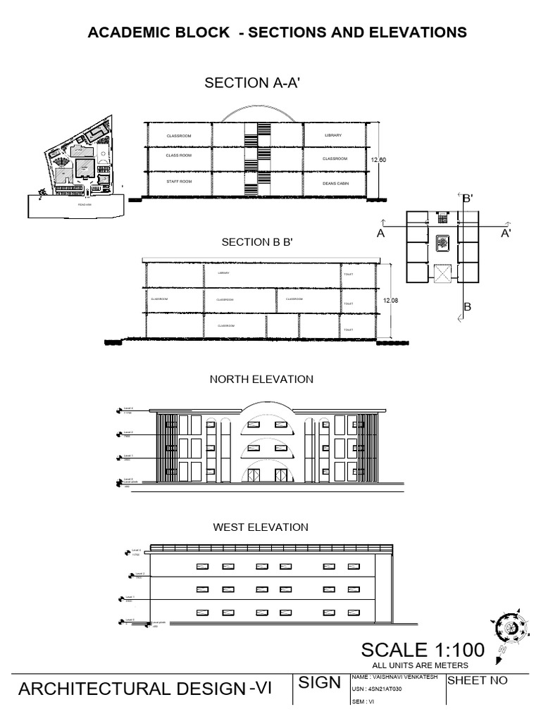 Academic Block Sections and Elevations | PDF