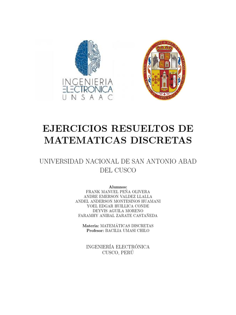 Ejercicios de Matematicas Discretas | PDF | Álgebra de Boole | Enseñanza de matemática