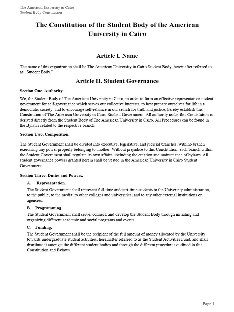 AUC Student Body Constitution Overview | PDF | Vice President Of The ...