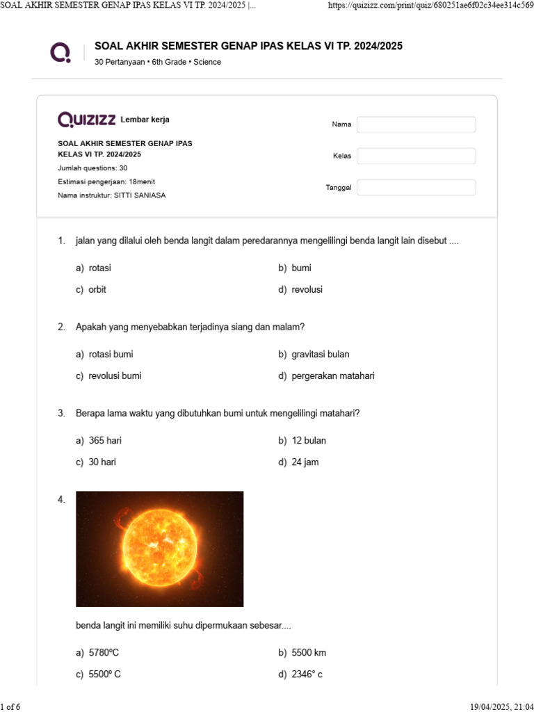 Mapel IPAS Kelas VI | PDF