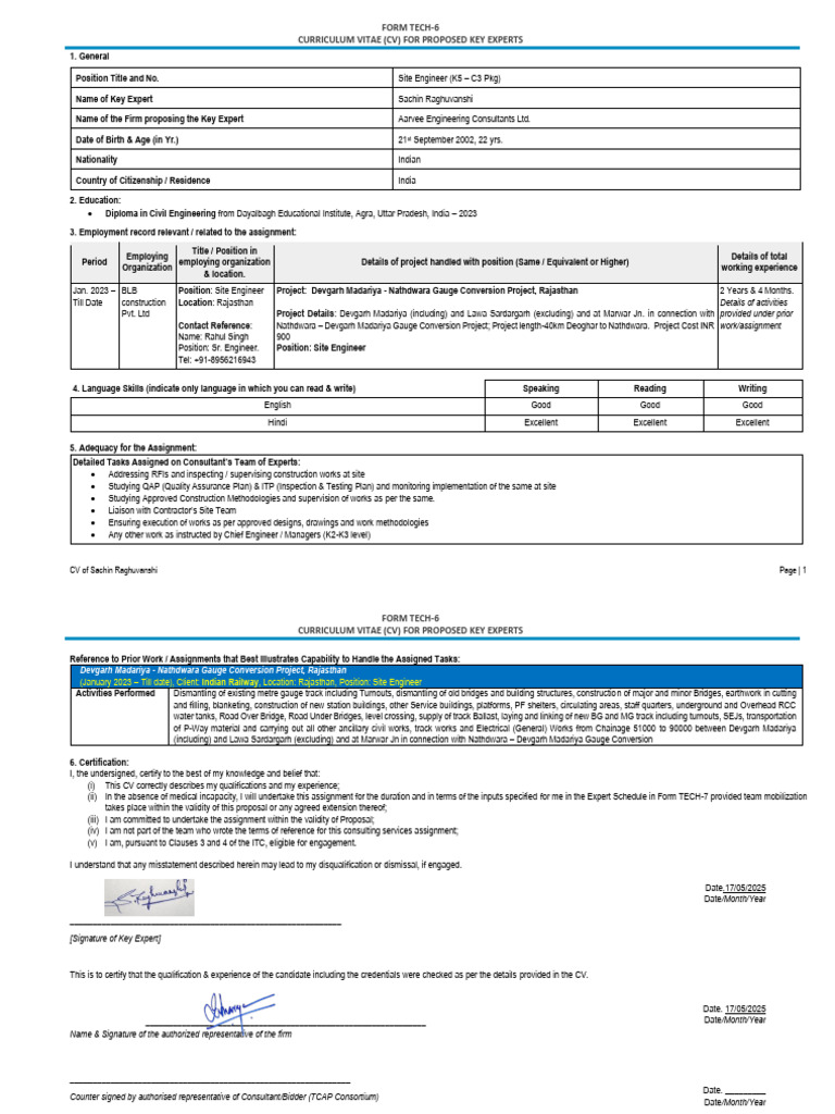K5-C3-Site Engineer-Sachin Raghuvanshi | PDF