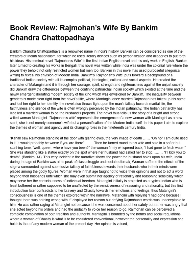 Book Review - Rajmohan's Wife by Bankim Chandra Chattopadhaya | PDF ...