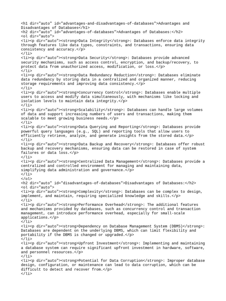 Advantages and Disadvantages of Databases | PDF | Databases | Database Transaction