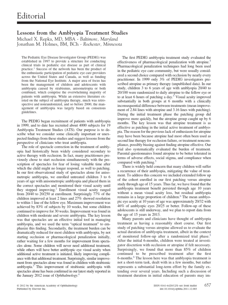 Insights from Amblyopia Treatment Studies | PDF | Medical Specialties ...