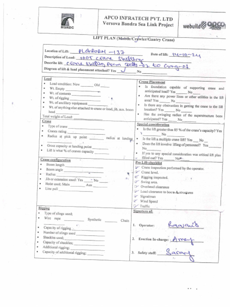 Jetty-2 To Ganga-3 Crane I-2-043 Shifting | PDF
