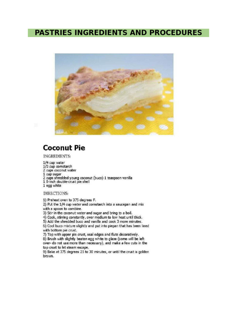 Pastries Ingredients and Procedures | PDF | Baking | Dough