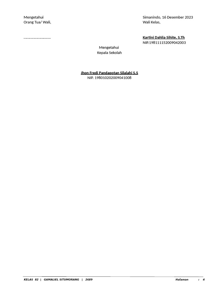 Belakang Rapot Bu Kd | PDF