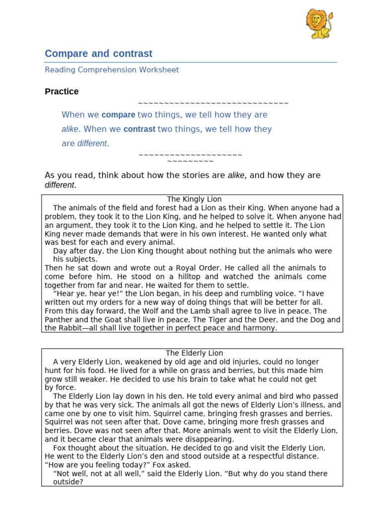 Grade 5 Compare Contrast A | PDF | Lion