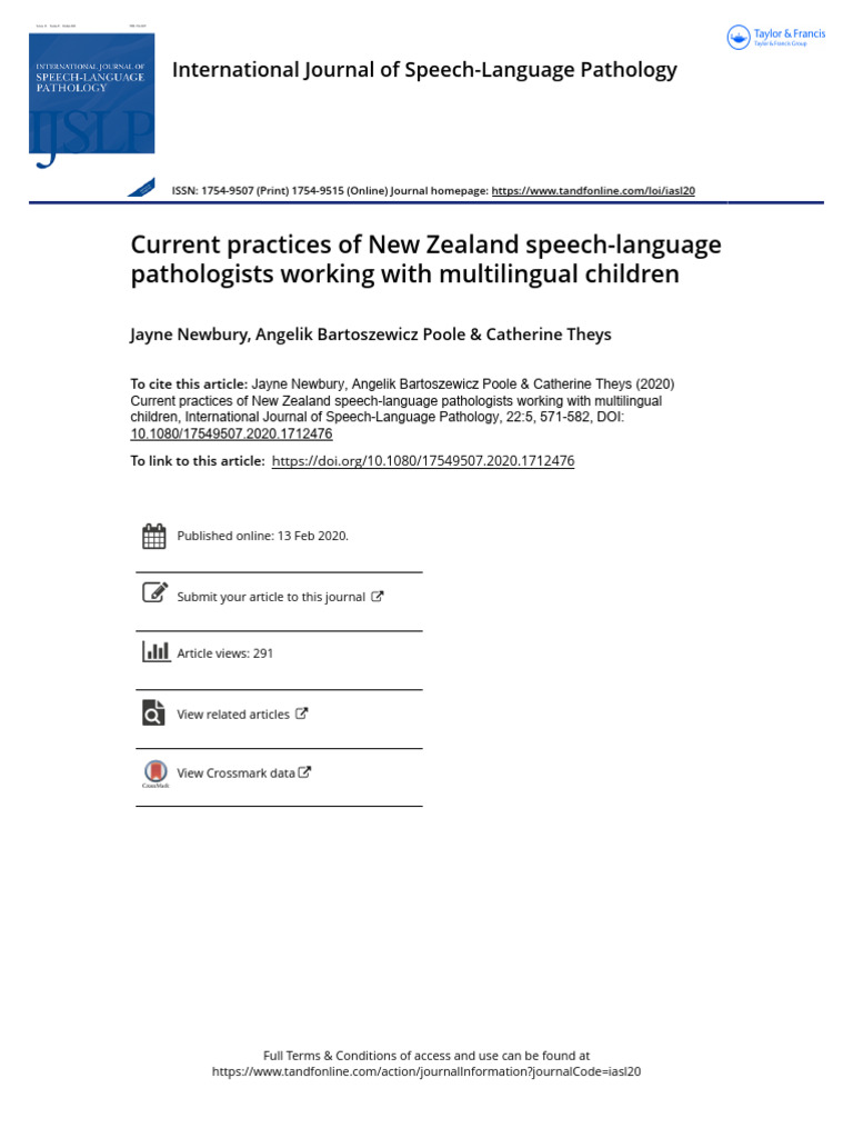 Current Practices of New Zealand Speech Language Pathologists Working ...