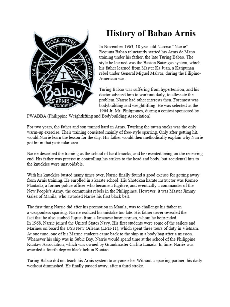 Babao Arnis: Legacy of Grandmaster Narrie | PDF | Combat Sports