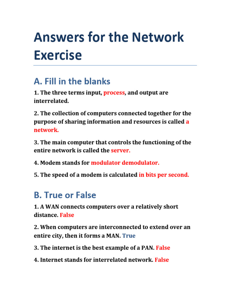 Network Exercise Answersyear5 | PDF | Computer Network | Local Area Network