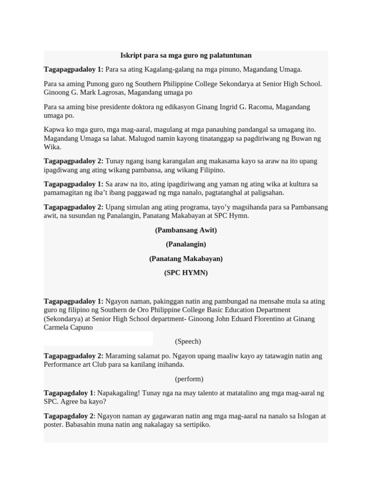 Para Sa Mga Guro NG Palatuntunan | PDF