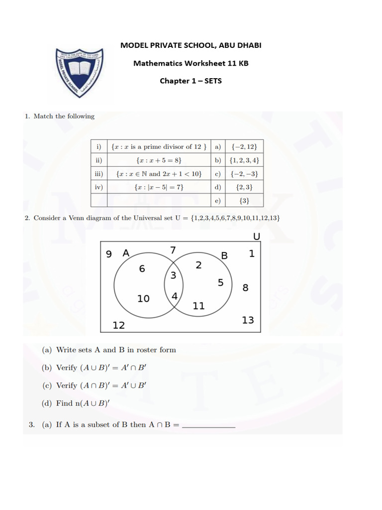 Grade 11 KB Worksheet- Sets (1) | PDF
