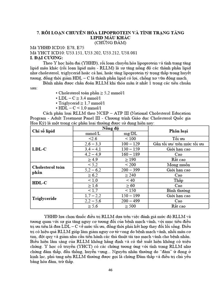 Phac Do Dieu Tri Roi Loan Lipid Mau Theo Yhct 2023 | PDF