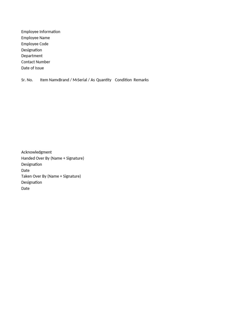 Handing Taking Over Form | PDF