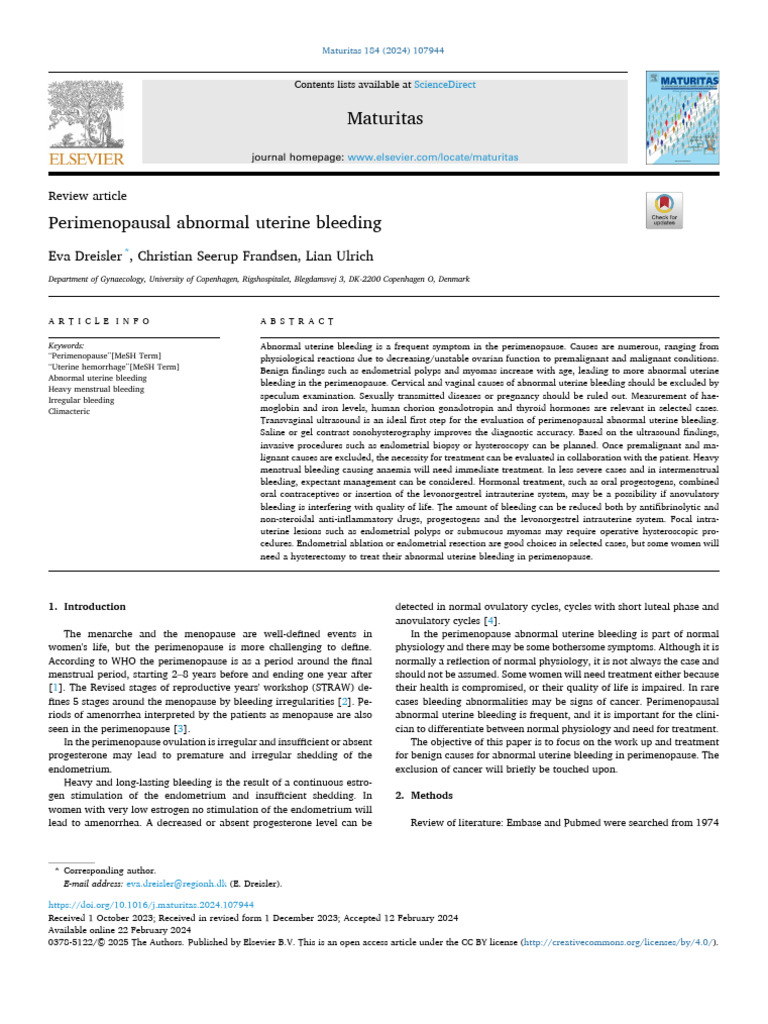 Perimenopausal Abnormal Uterine Bleeding | PDF | Menopause | Menstrual ...