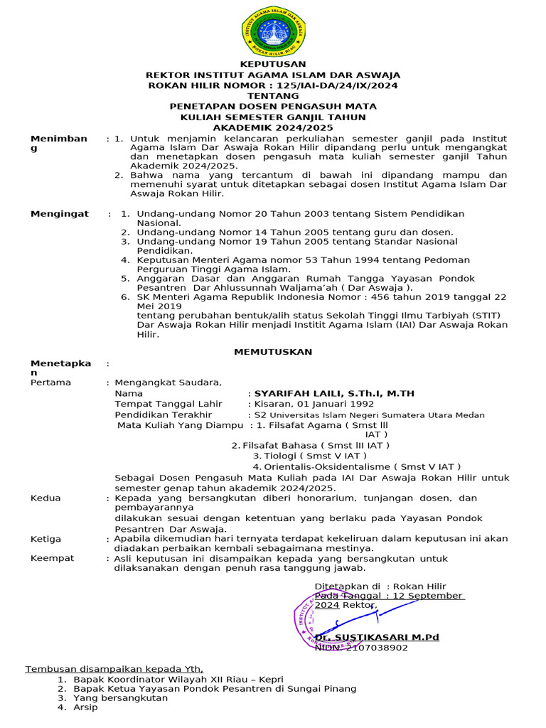 SK MK Syarifah Ganjil 2024-2025 | PDF