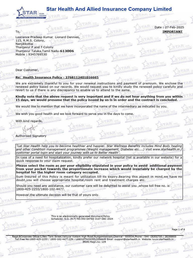 DS Policy Schedule 2768112401016665 V1.0 | PDF | Insurance | Invoice