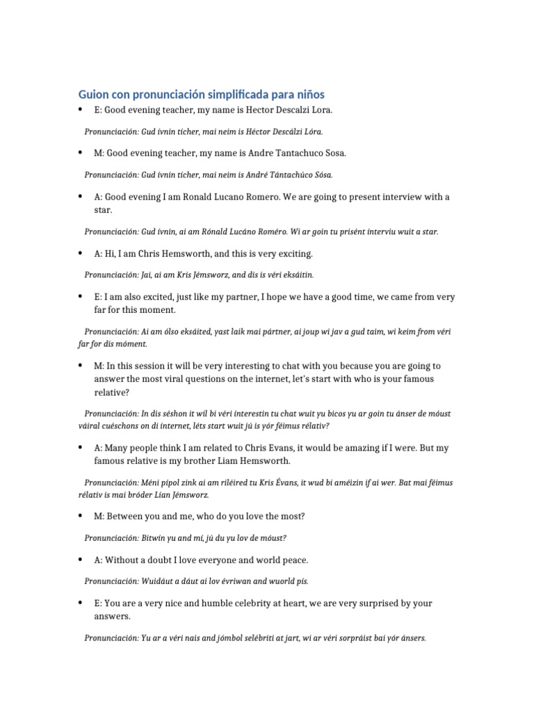 Guion_Entrevista_Pronunciacion_Ni%C3%B1os | PDF