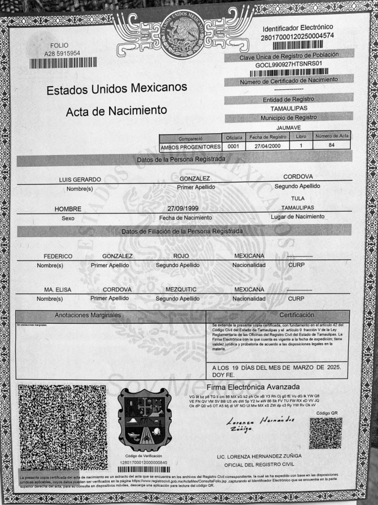 Acta de nacimiento -comprimido | PDF