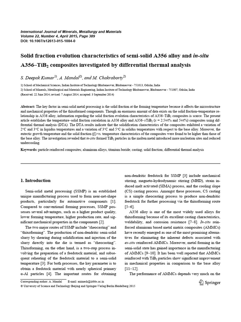 Solid Fraction Evolution Characteristics of Semi-Solid A356 Alloy and ...