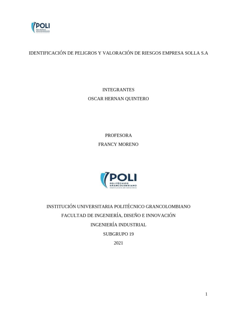 Identificación de Riesgos en SOLLA S.A. | PDF | Seguridad y salud ...