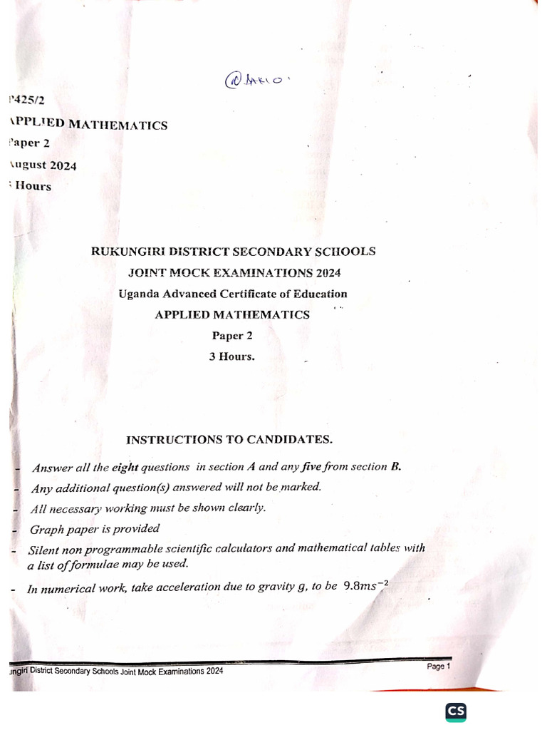 AA Rukungiri Mocks 2024 Math P2 | PDF