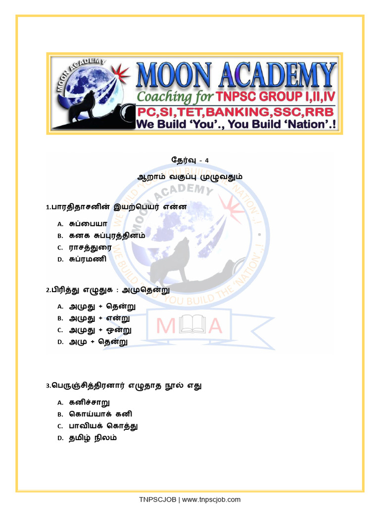 6th Full Test 2 - Moon Academy | PDF