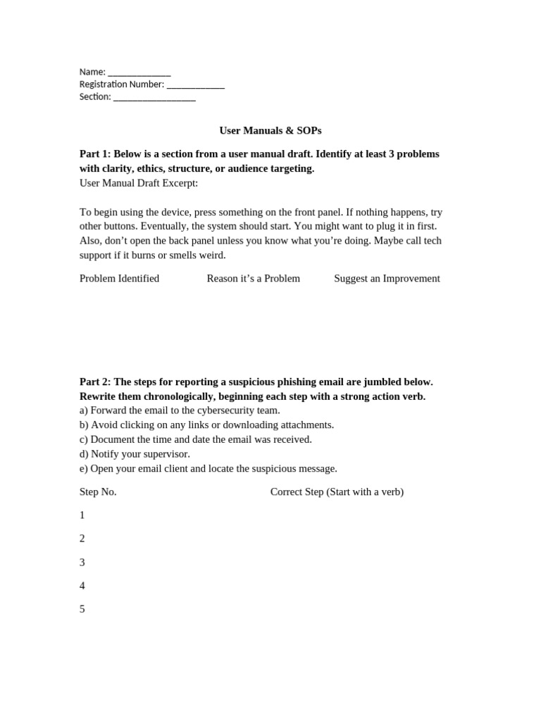 User Manuals SOPs Revised Quiz | PDF