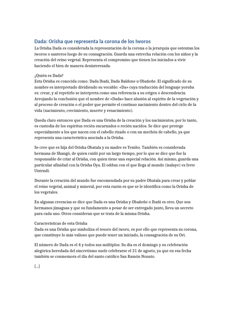 Dada Orisha Informacion Exacta | PDF | Santeria