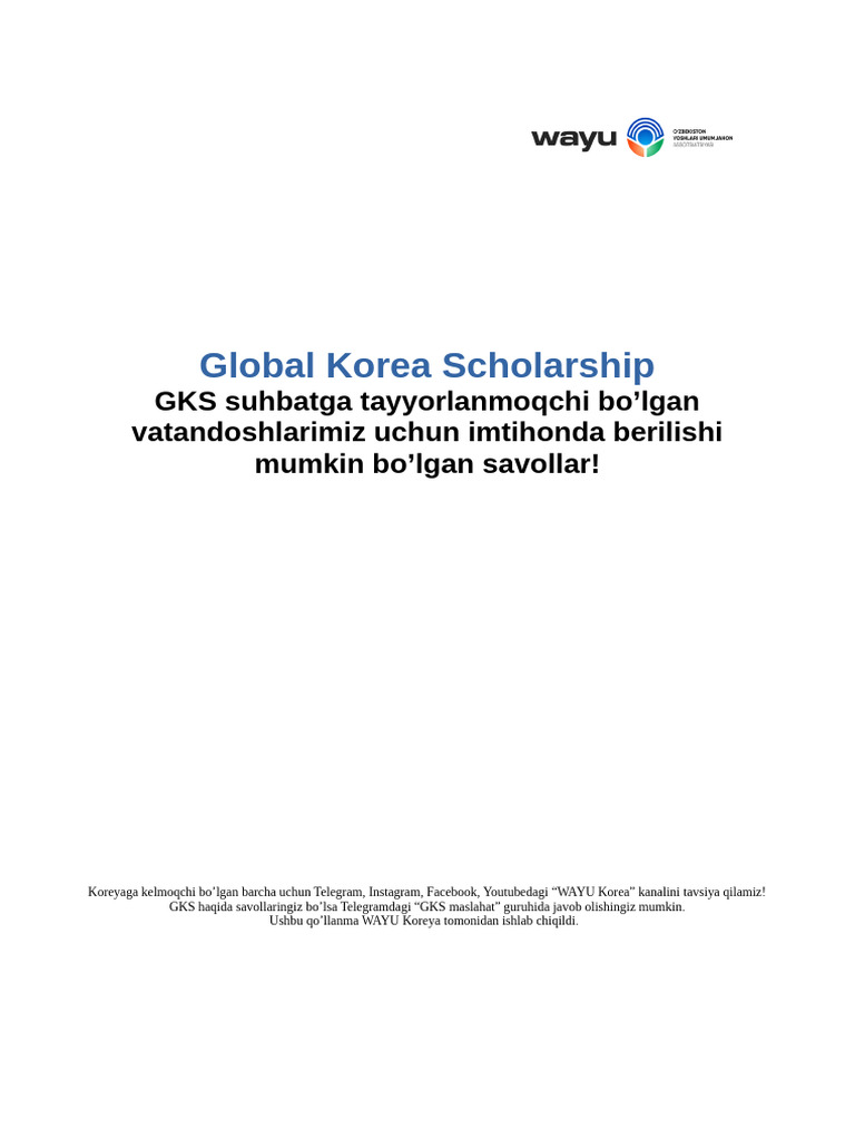 GKS(Global Korea Scholarship) Interview Savol-javoblari | PDF