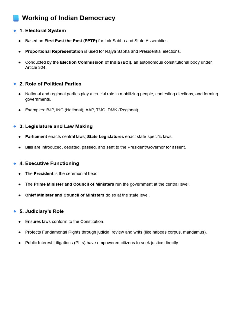 Working of Indian Democracy | PDF