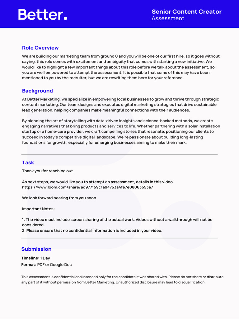 Senior Content Creator Assessment Instructions | PDF