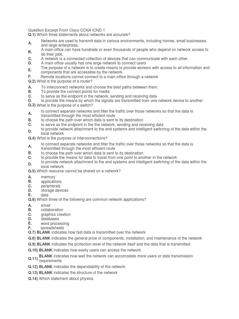 Question Excerpt From Cisco CCNA ICND 1 | PDF | Network Topology | Computer Network