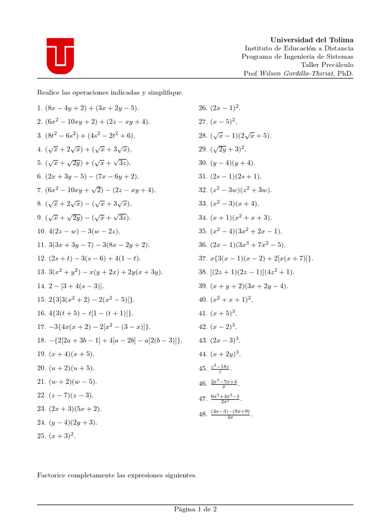 UT Taller3 Álgebra Básica | PDF
