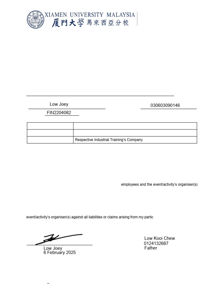 Student Liability Waiver Form | PDF