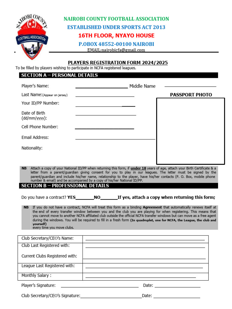 Players Registration Form 2024-2025 | PDF | Justice | Crime & Violence