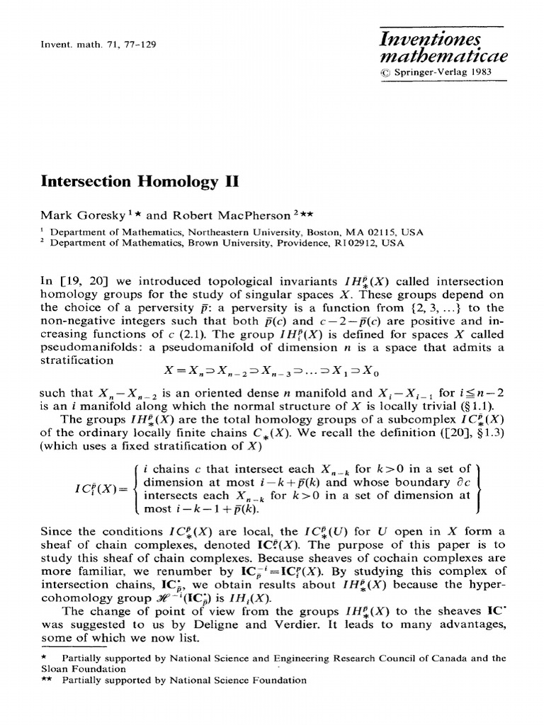 (1983) Intersection Homology II - Goresky, MacPherson | PDF | Category Theory | Mathematical ...