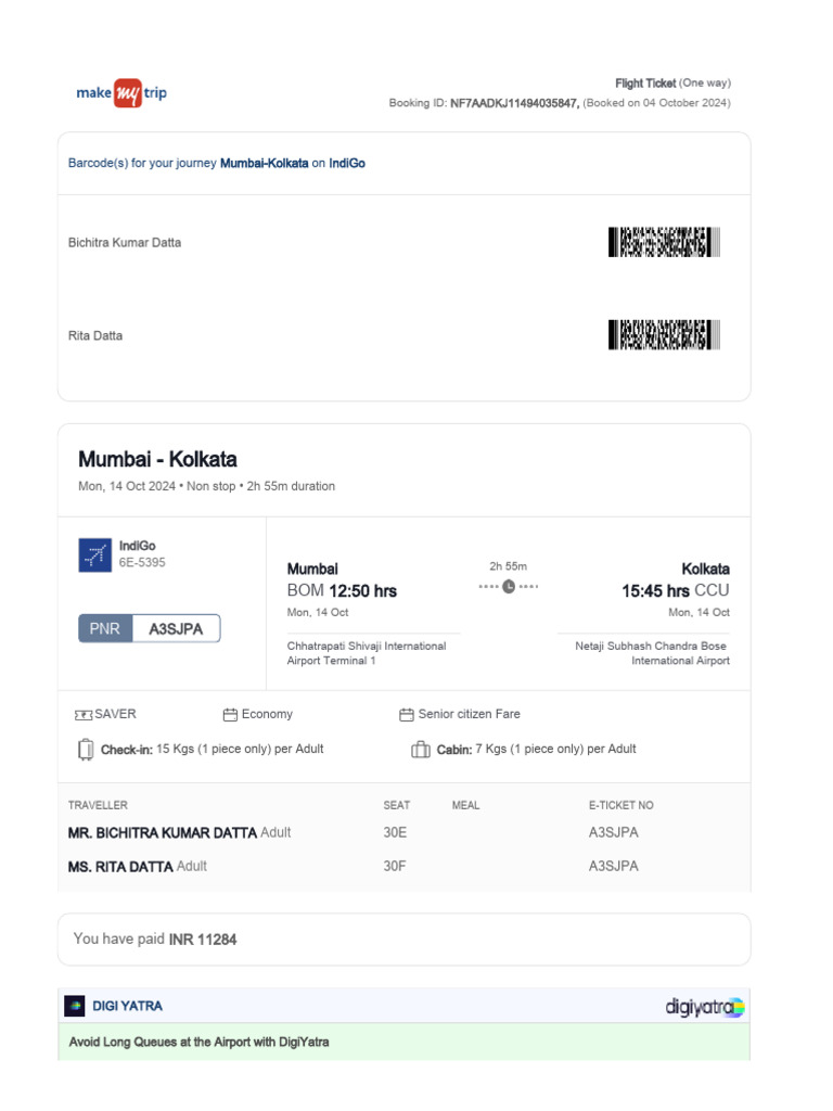 DigiYatra Flight Booking Details | PDF | Identity Document | Aviation